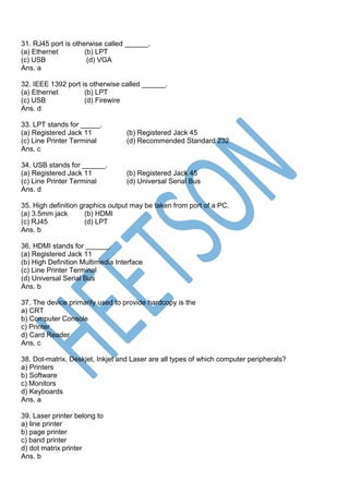 Computer Hardware MCQ Basic to Advanced Question | PDF