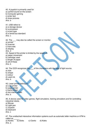 Computer Hardware MCQ Basic to Advanced Question | PDF