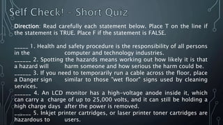 Computer hardware servicing practice occupational health and safety ...