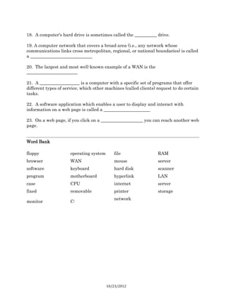 Computer hardware worksheet | PDF