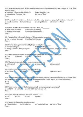 Computer Generation Question Answer History MCQ | PDF