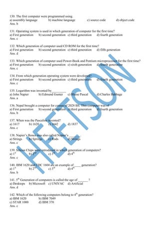 Computer Generation Question Answer History MCQ | PDF
