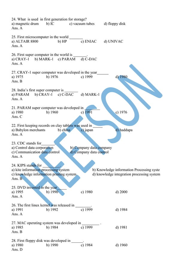 Computer Generation Question Answer History MCQ | PDF | Computing | Technology & Computing