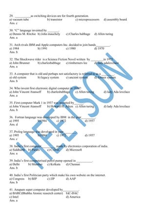 Computer Generation Question Answer History MCQ | PDF