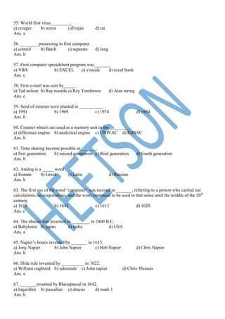 Computer Generation Question Answer History MCQ | PDF