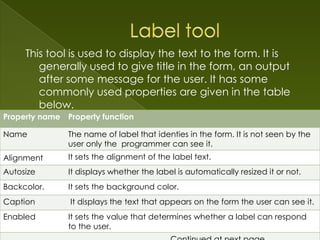 toolbox and its properties in the visual basic | PPTX