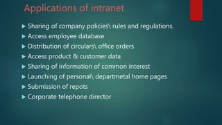 Introduction to internet, intranet and Extranet . Myths about internet ...