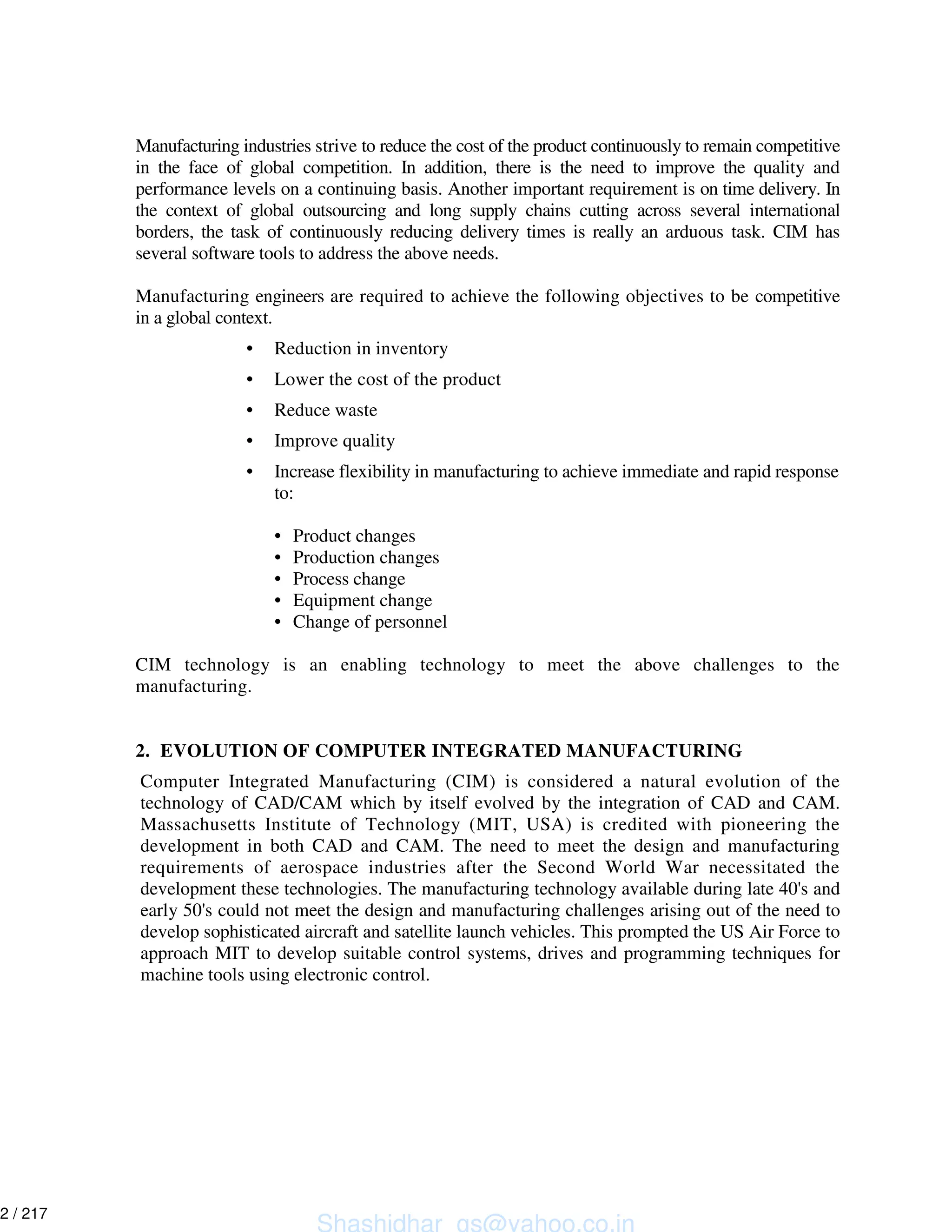 Computer integrated manufacturing | PDF