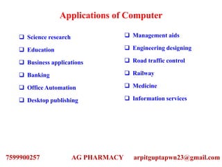 Applications of Computers in Pharmaceutical Sciences and Others | PPT