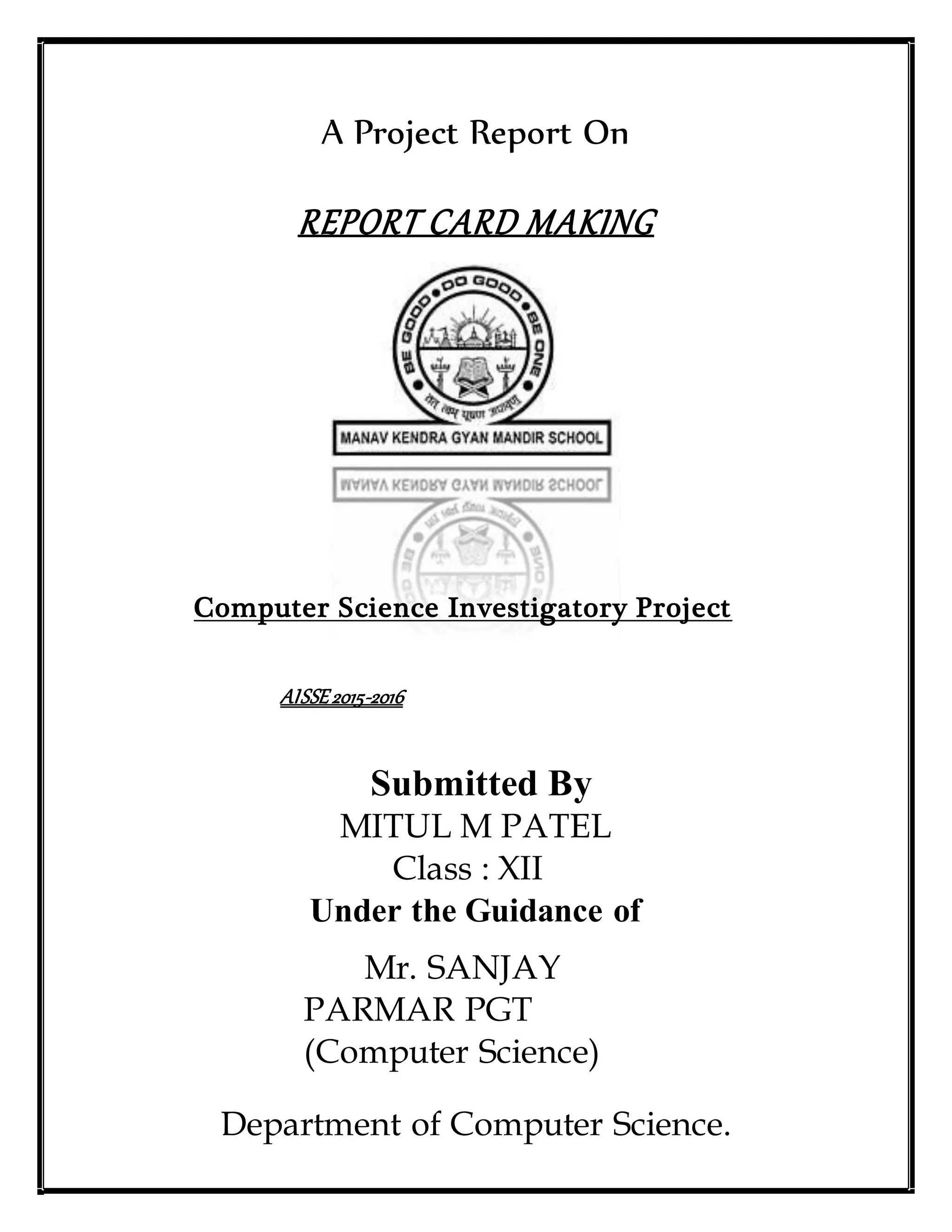 Report Card making BY Mitul Patel | DOCX