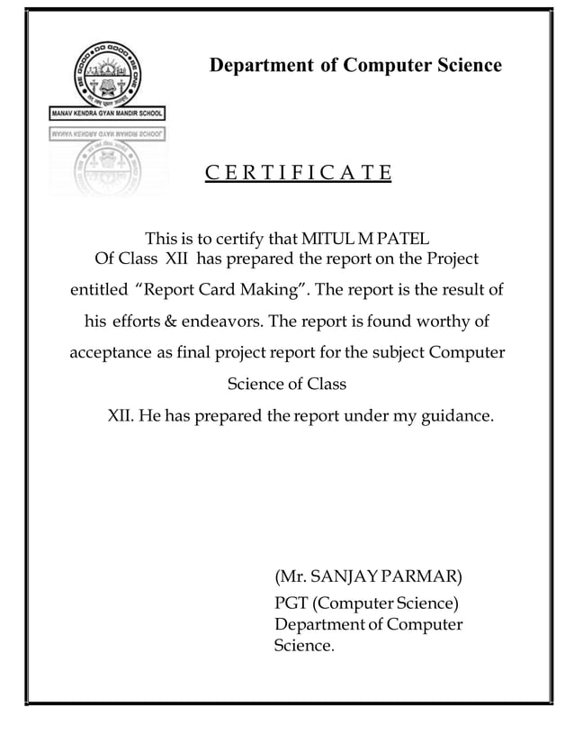 Report Card making BY Mitul Patel | DOCX