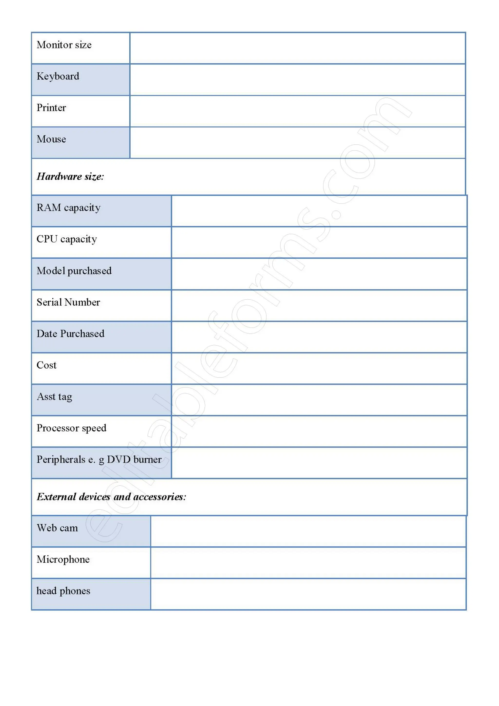 Computer Inventory Fillable PDF Template | PDF