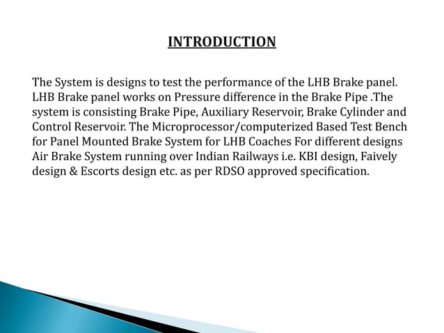 Computerized Based Test Bench For Panel Mounted Brake System For LHB ...