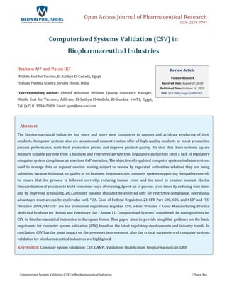 Computerized systems-validation-csv-in-biopharmaceutical-industries | PDF