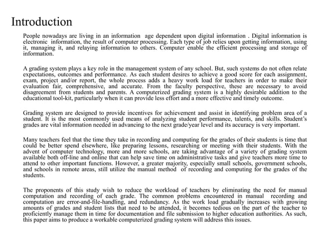 Computerized grading system chapter 1-3 | PPTX