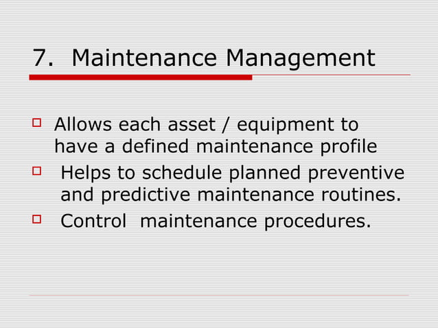 Computerized maintenance management system (cmms) | PPT