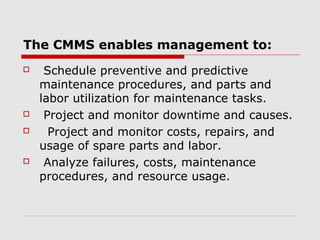 Computerized maintenance management system (cmms) | PPT