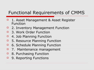 Computerized maintenance management system (cmms) | PPT
