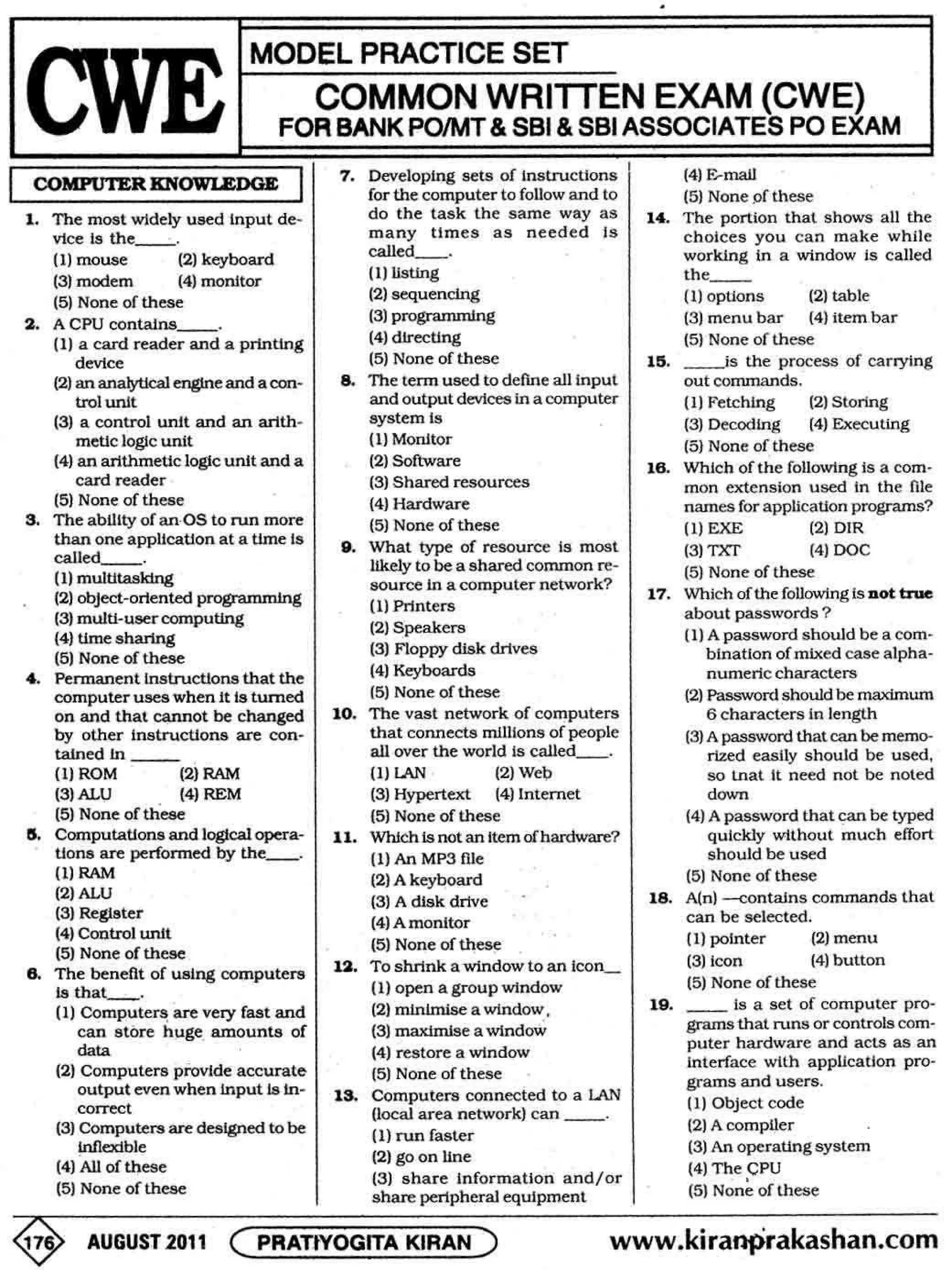 Bank Exam Computer Knowledge Questions | PPT