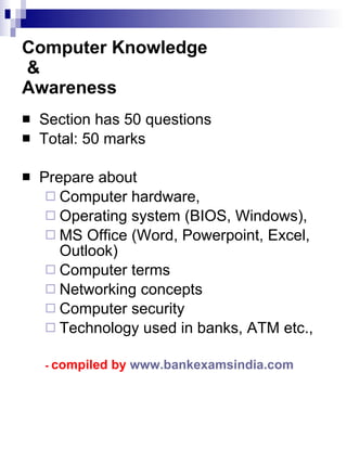 Bank Exam Computer Knowledge Questions | PPT