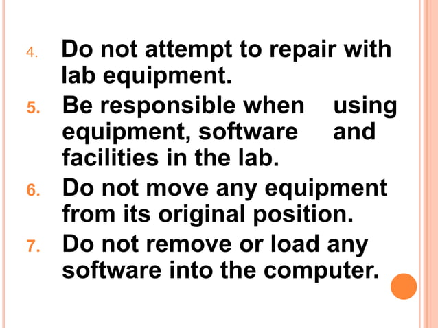 Computer lab rules and regulations | PPTX | Secondary Education | Education