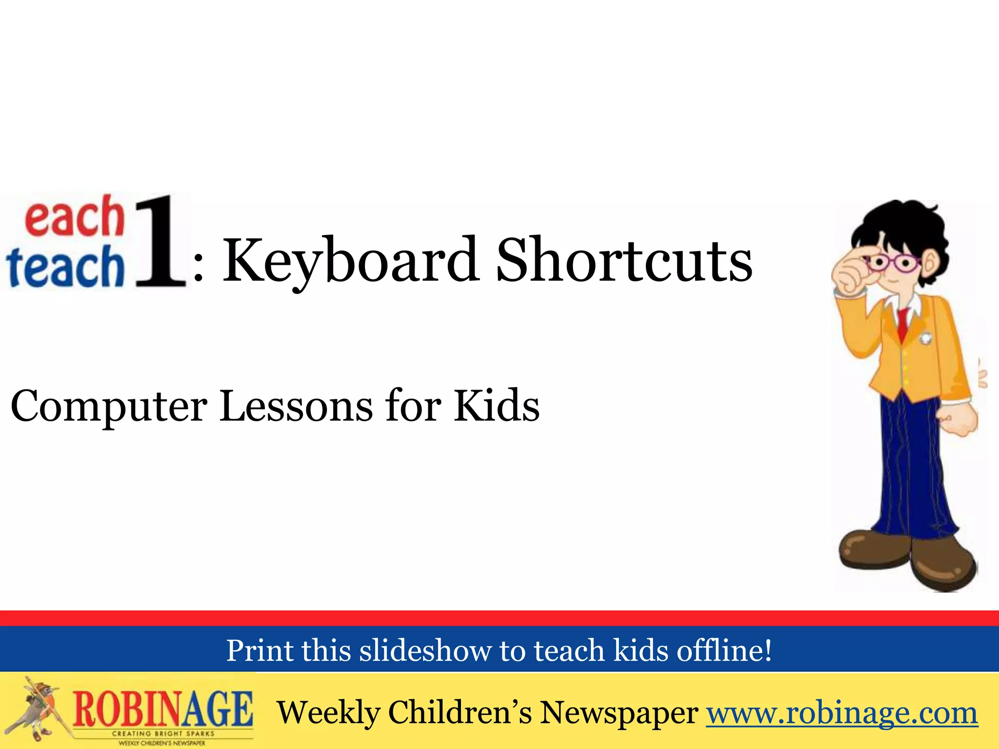 Computer Lessons for Kids: Keyboard Shortcuts | PPTX