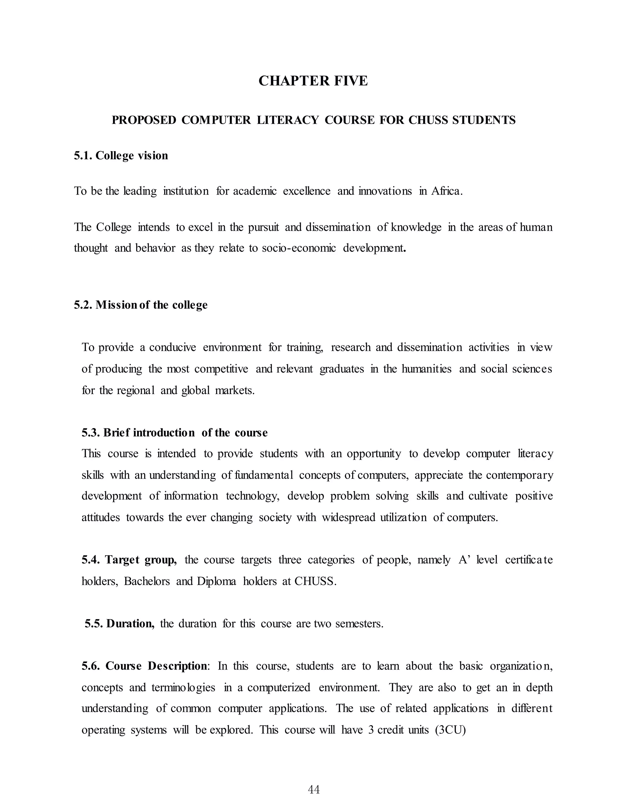 Computer literacy course for university students | DOCX