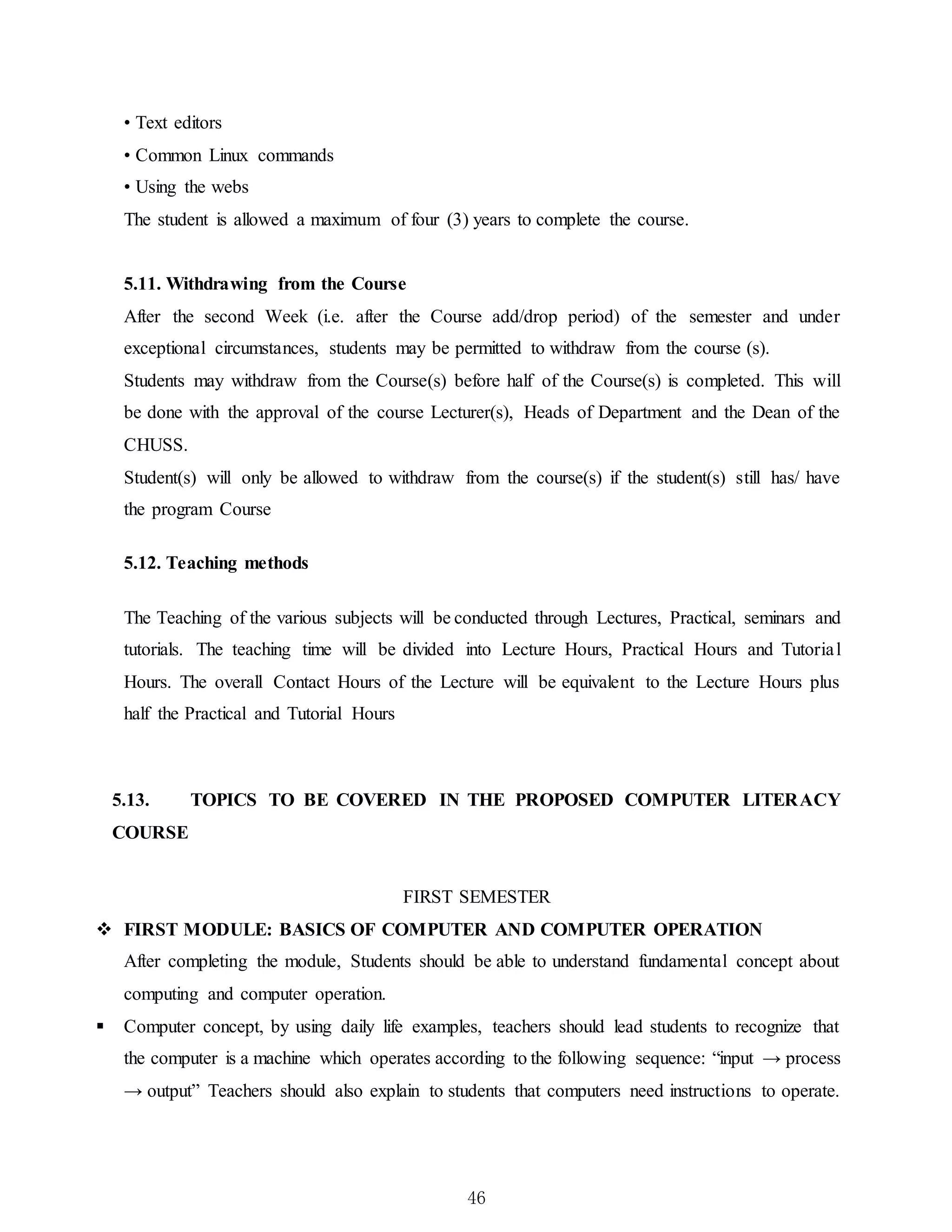 Computer literacy course for university students | DOCX