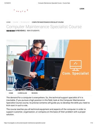 Computer Maintenance Specialist Course - Course Gate | PDF