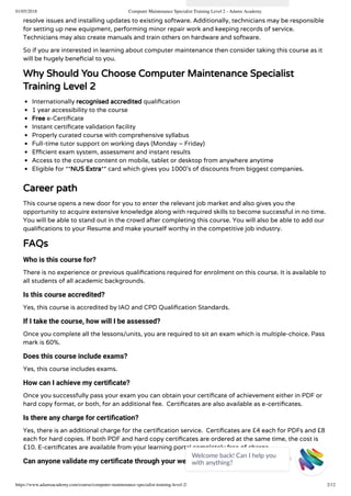 Computer maintenance specialist training level 2 - Adams Academy | PDF