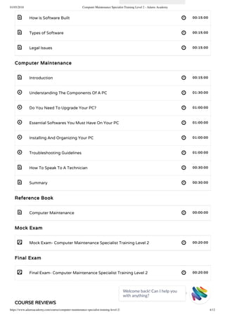 Computer maintenance specialist training level 2 - Adams Academy | PDF