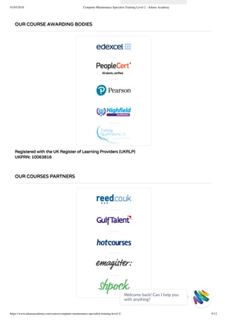 Computer maintenance specialist training level 2 - Adams Academy | PDF