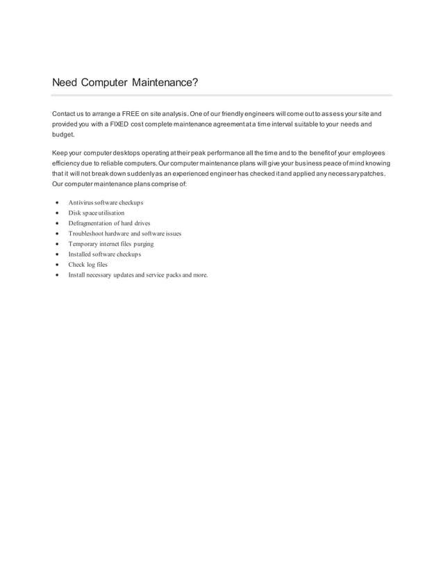 Computer maintenance work plan | DOCX