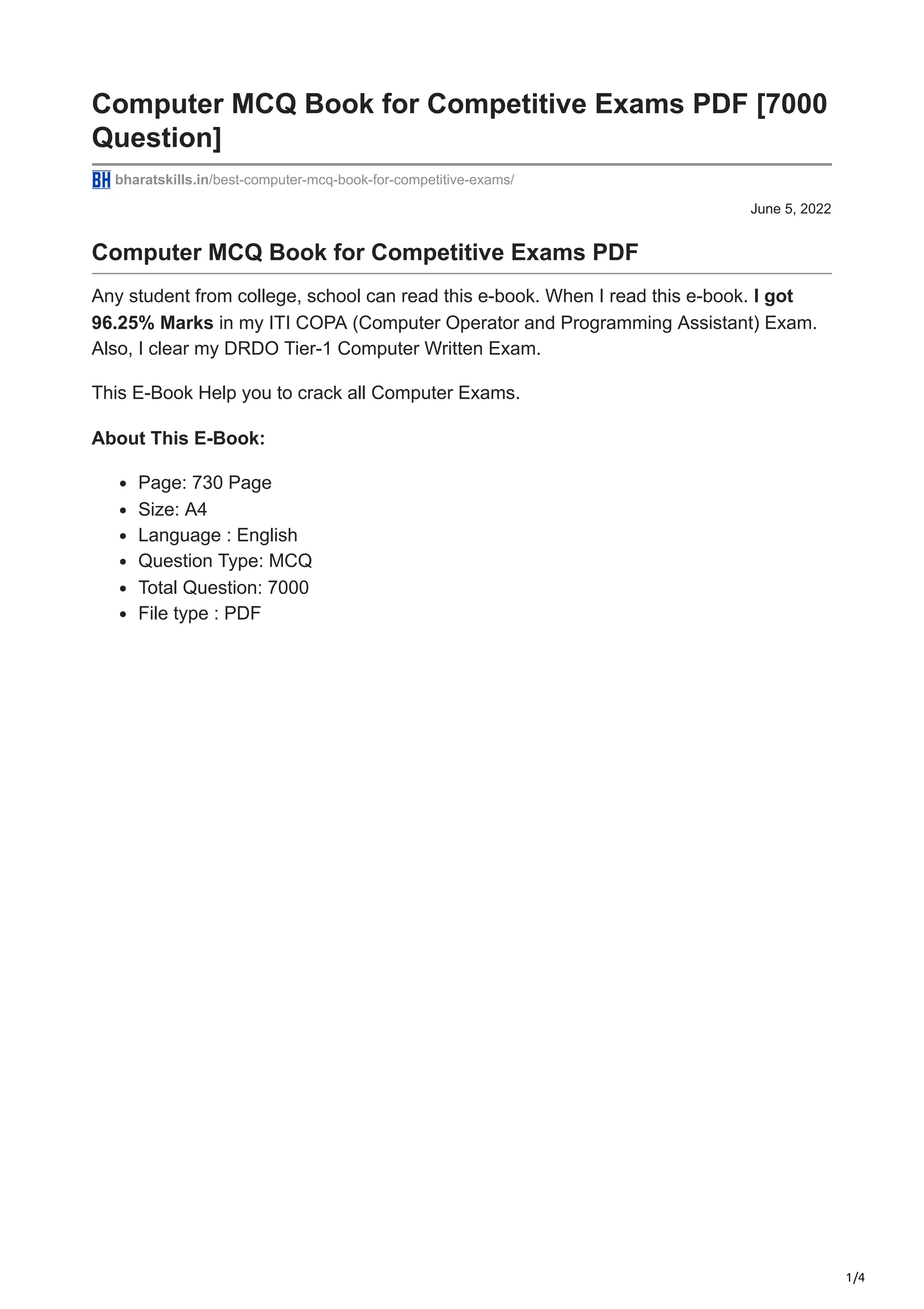 Computer MCQ Book for Competitive Exams 7000 MCQ | PDF
