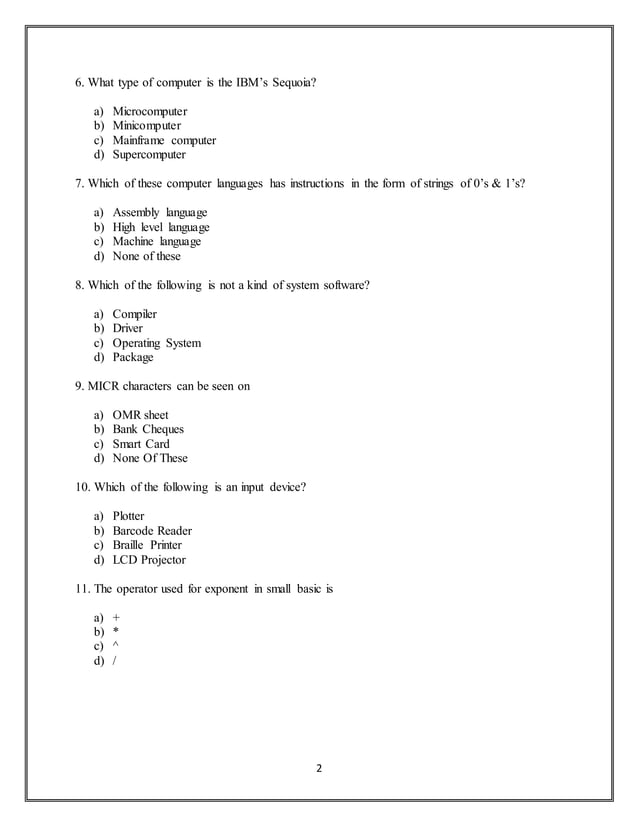Computer MCQS.docx | Computing | Technology & Computing