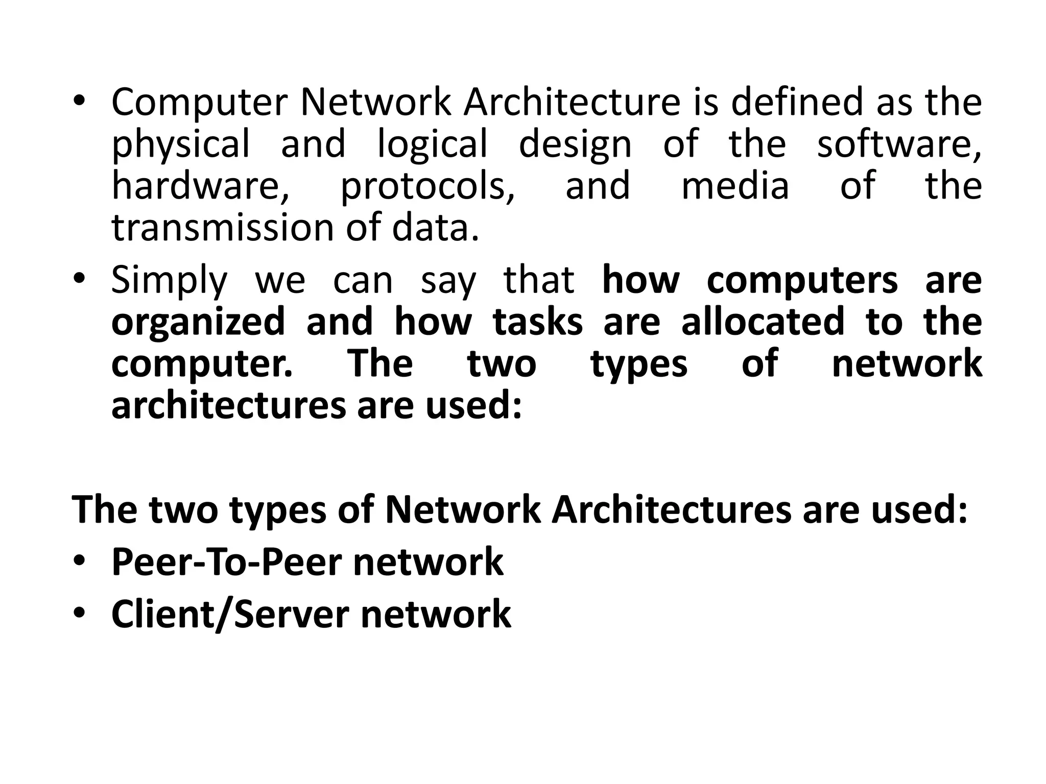 Computer Network Architecturepptx Computer Networking Computing