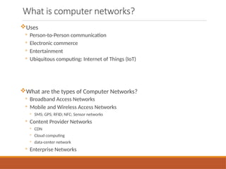 Comprehensive Introduction to Computer Networks and Their Types | PPTX