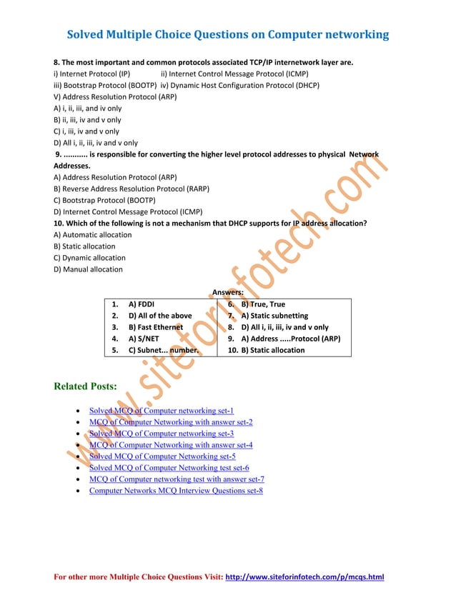 Computer Networking Multiple Choice Questions | PDF