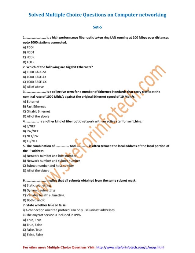 Computer Networking Multiple Choice Questions | PDF