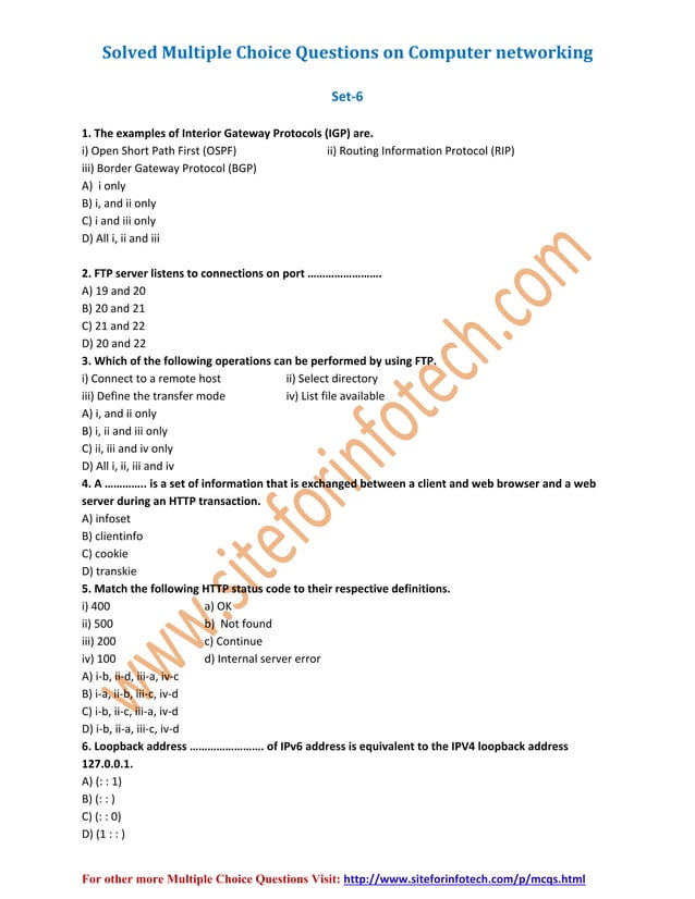Computer Networking Multiple Choice Questions | PDF