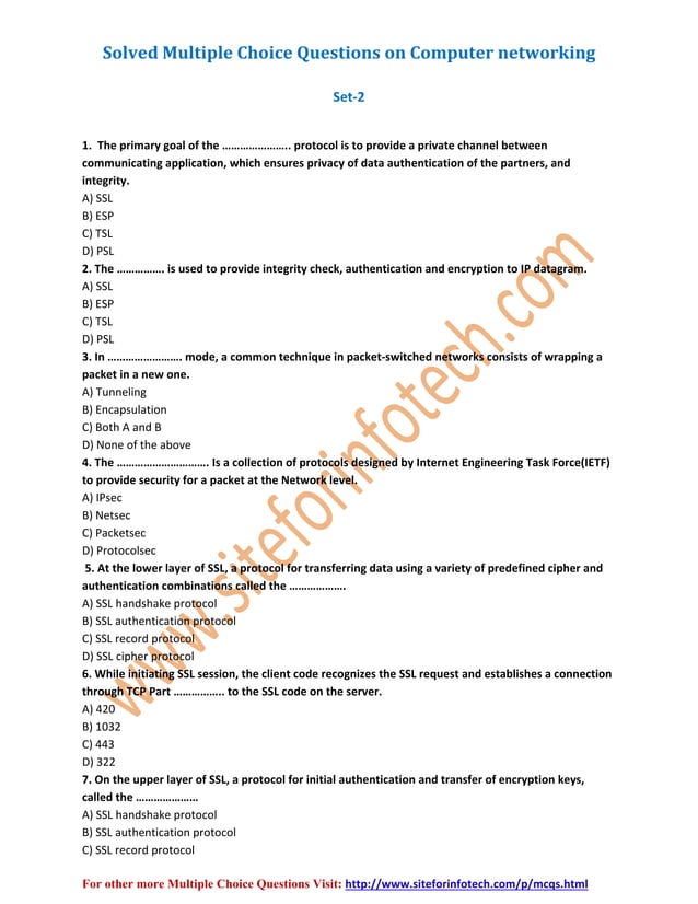 Computer Networking Multiple Choice Questions | PDF