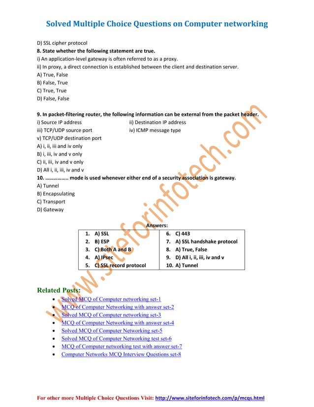 Computer Networking Multiple Choice Questions | PDF