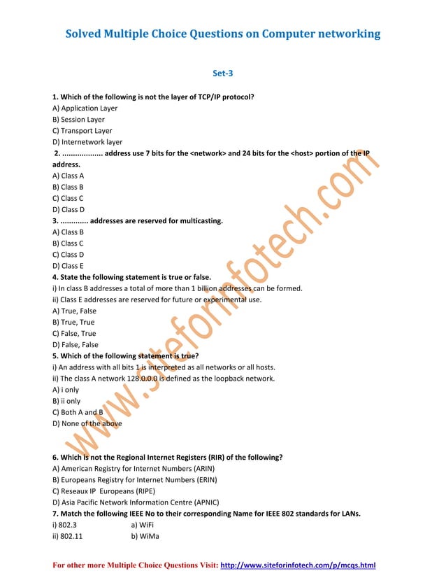 Computer Networking Multiple Choice Questions | PDF