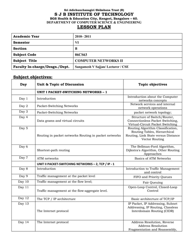 Computer network lesson plan | DOC | Computer Networking | Computing