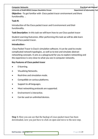 computer networks lab using cisco packet tracer | DOCX