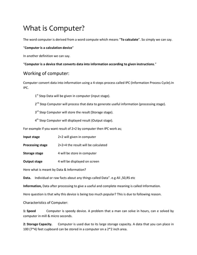 Basic Computer Computer notes | DOCX