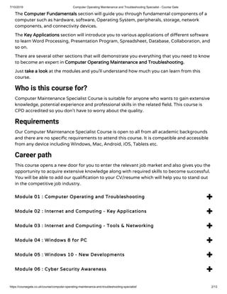 Computer Operating Maintenance and Troubleshooting Specialist - Course ...