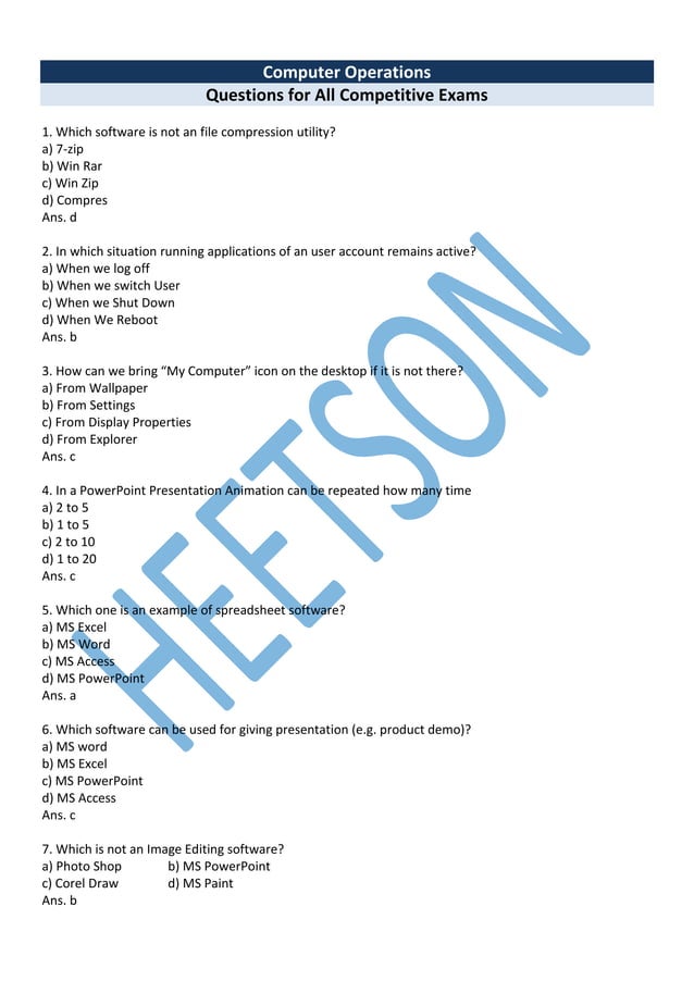 Computer Operation Question and Answer MCQ | PDF | Computer Software and Applications | Computing
