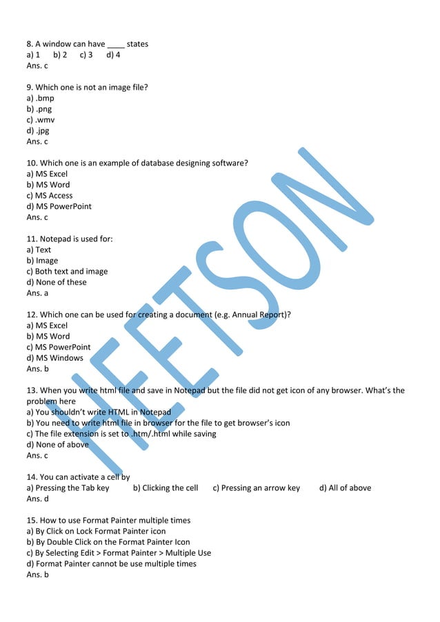 Computer Operation Question and Answer MCQ | PDF | Computer Software and Applications | Computing