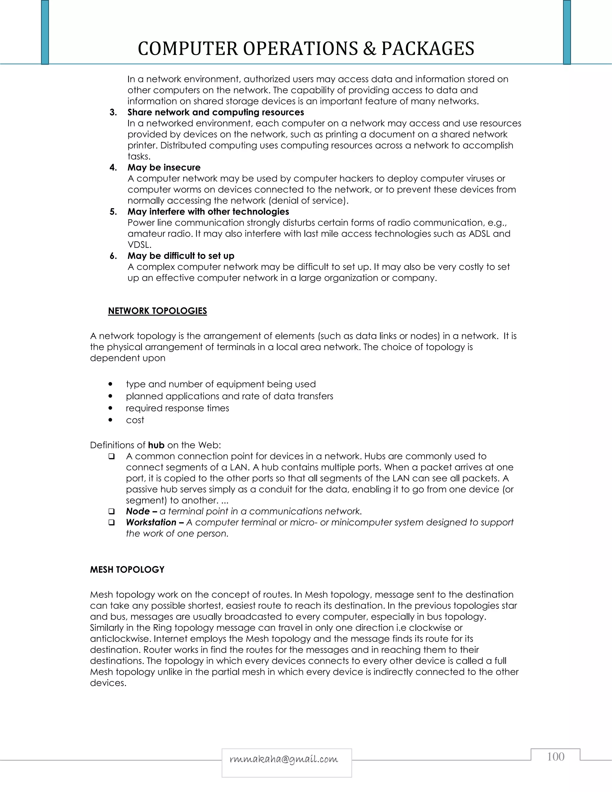 COMPUTER OPERATIONS & PACKAGES NOTES & INTRODUCTION TO COMPUTERS | PDF